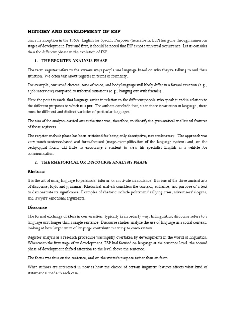 History and Development of Esp | PDF | Learning | Analysis