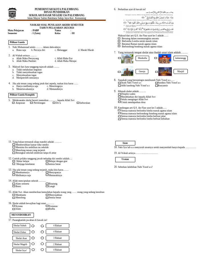 Soal PABP Kelas III SD | PDF