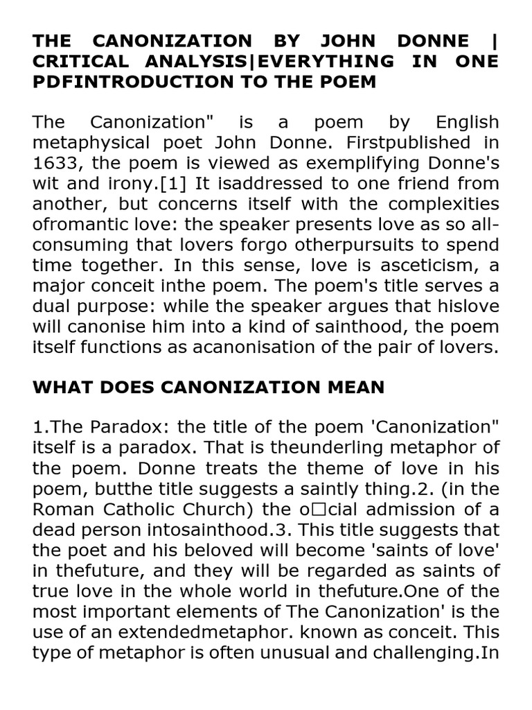 The Canonization by John Donne | PDF | Poetry | General Fiction