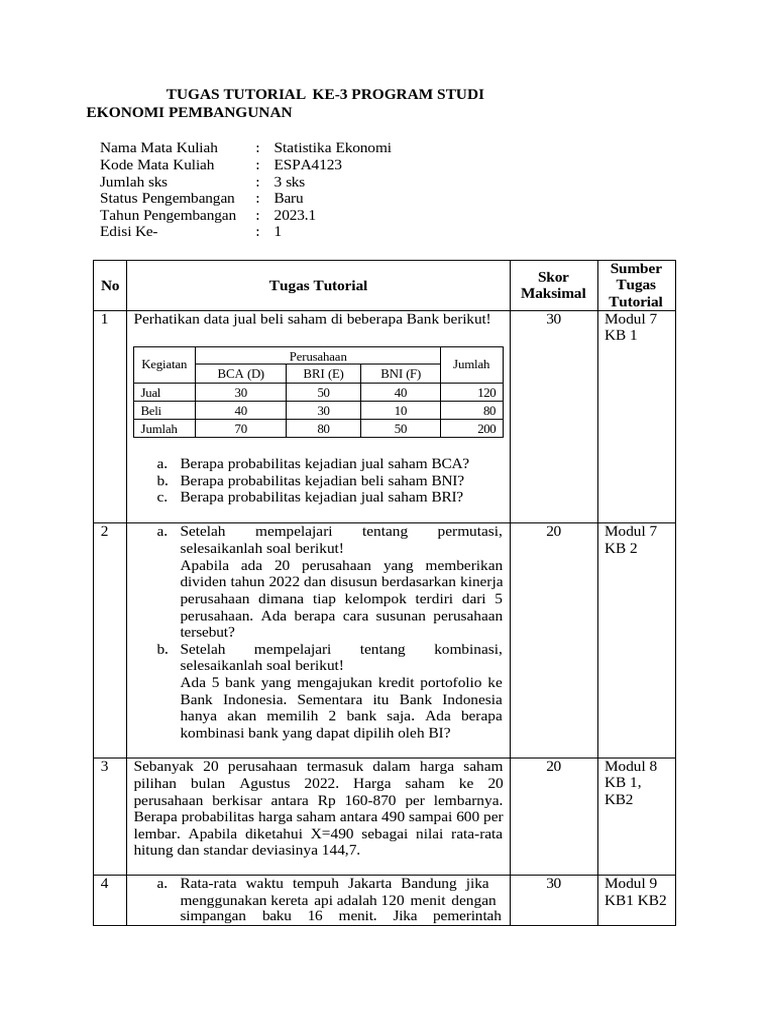 Tugas 3 Statistika Ekonomi | PDF