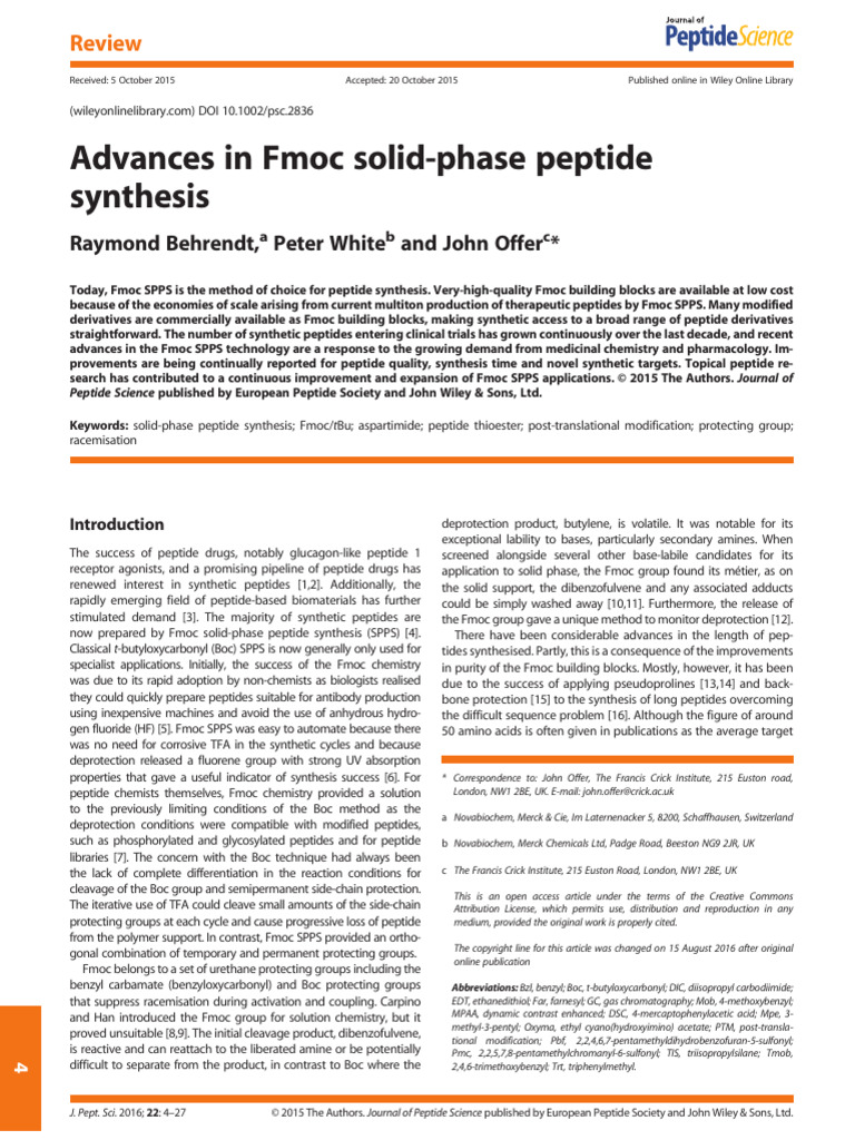 Advances in Fmoc Solid-Phase Peptide Synthesis | PDF | Organic ...