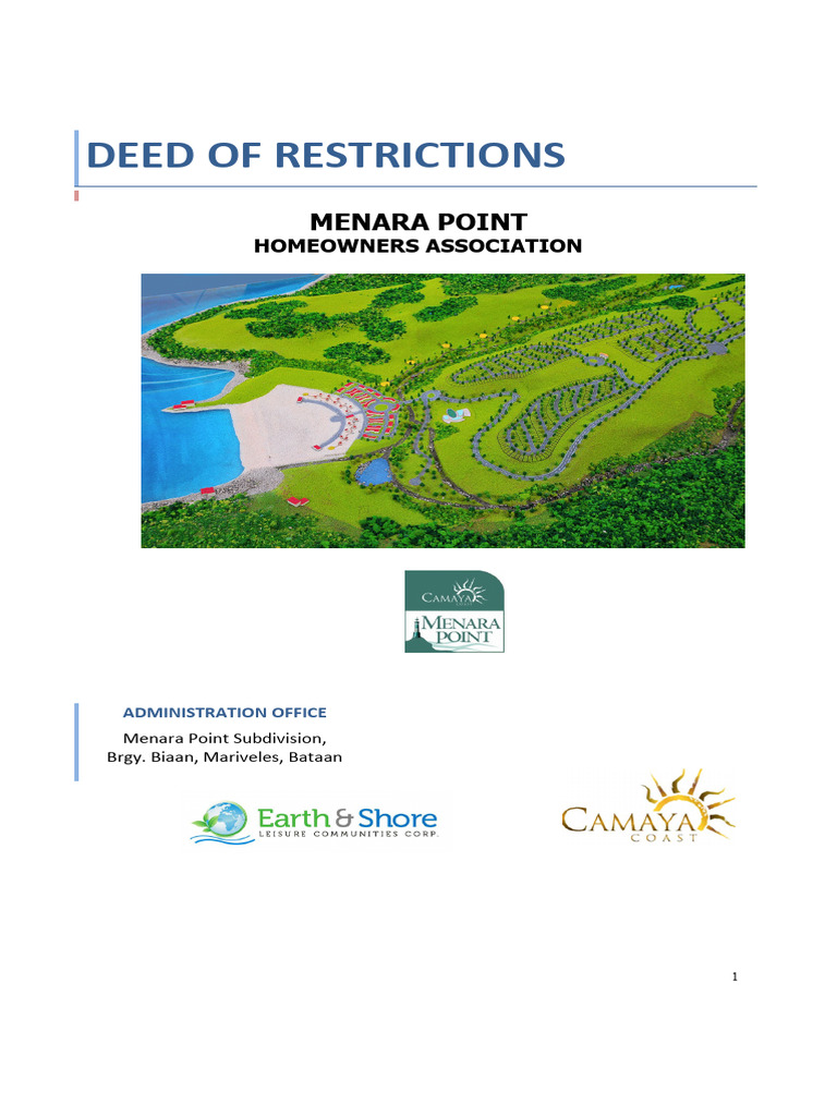 Camaya Coast Deed of Restrictions Menara 1 | PDF | Covenant (Law) | Drainage