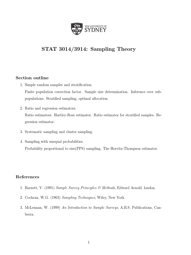 Sampling Theory Overview | PDF | Estimator | Sampling (Statistics)