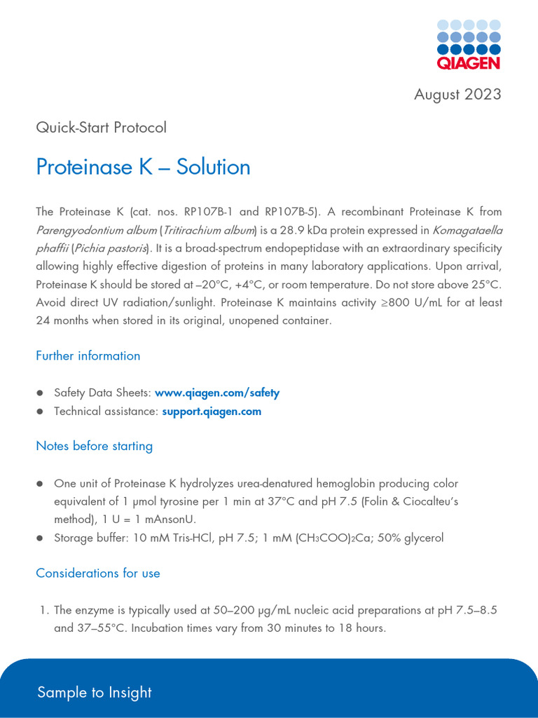 Proteinase K Solution | PDF | Biochemistry | Chemistry