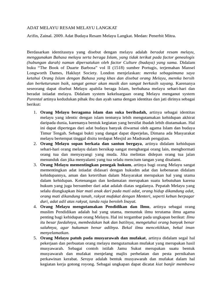 Adat dan Resam Melayu Langkat | PDF | Kajian Bahasa Asing