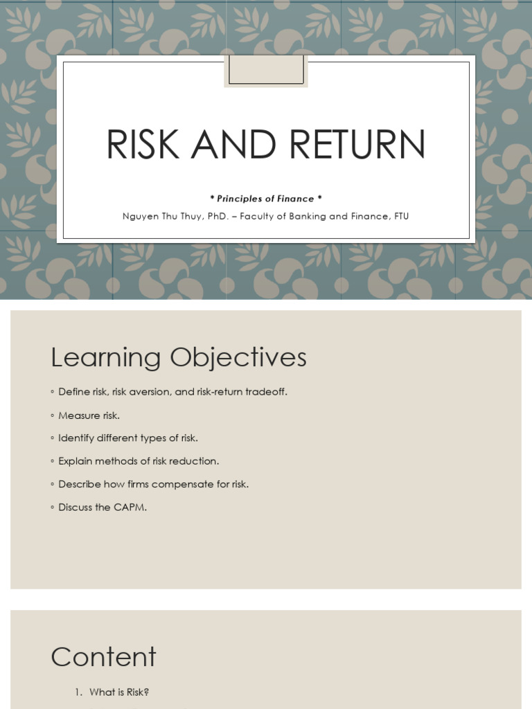 Chapter 3 - Risk and Return | PDF | Financial Risk | Beta (Finance)