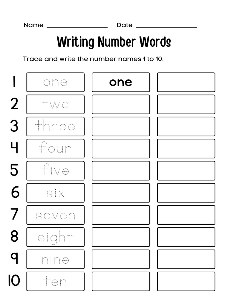 Writing Number Words: One Two Three Four Five | PDF