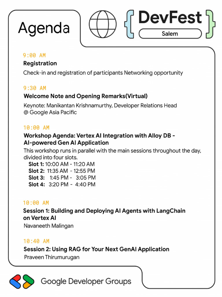 GDG DevFest Salem 2024 - Agenda | PDF