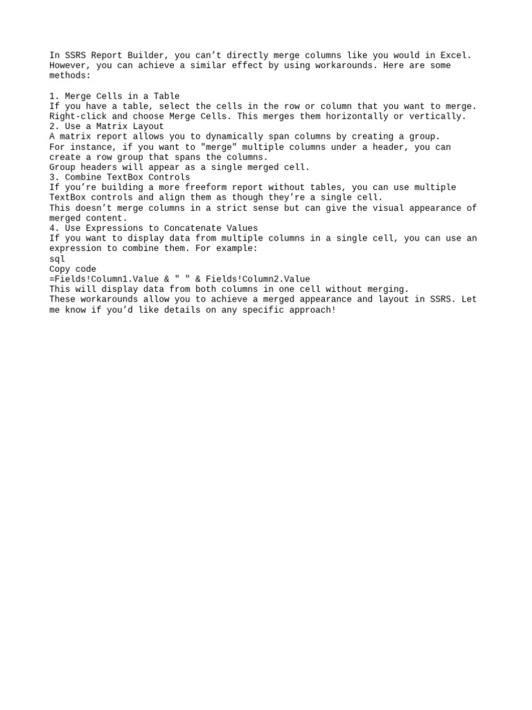 Merging Colums in SSRS Report Builder | PDF | Computers