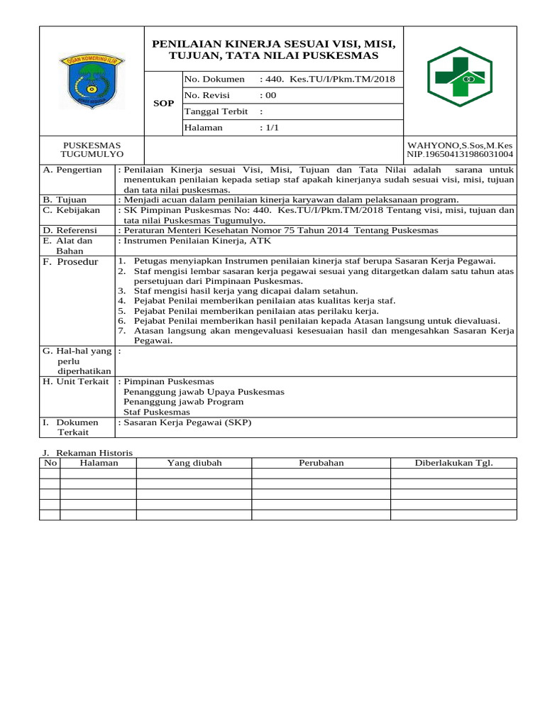 2.3.6.4 SOP Penilaian Kinerja Sesuai Visi, Misi, Tujuan SKP, DP3 | PDF