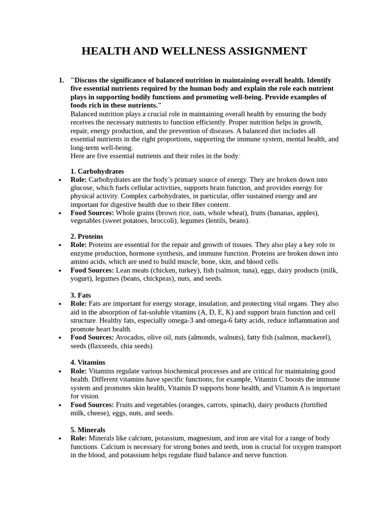 Health and Wellness Assignment | PDF | Lung | Heart