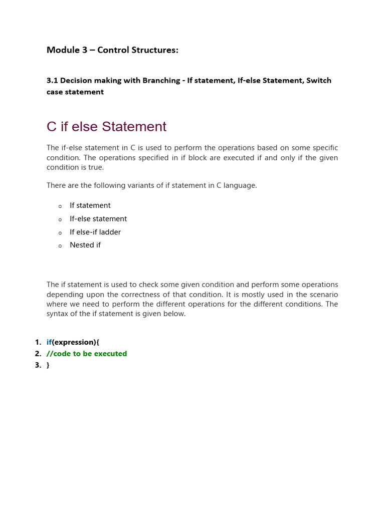 Chap 3 Decision Making With Branching | PDF | C (Programming Language) | Computer Engineering