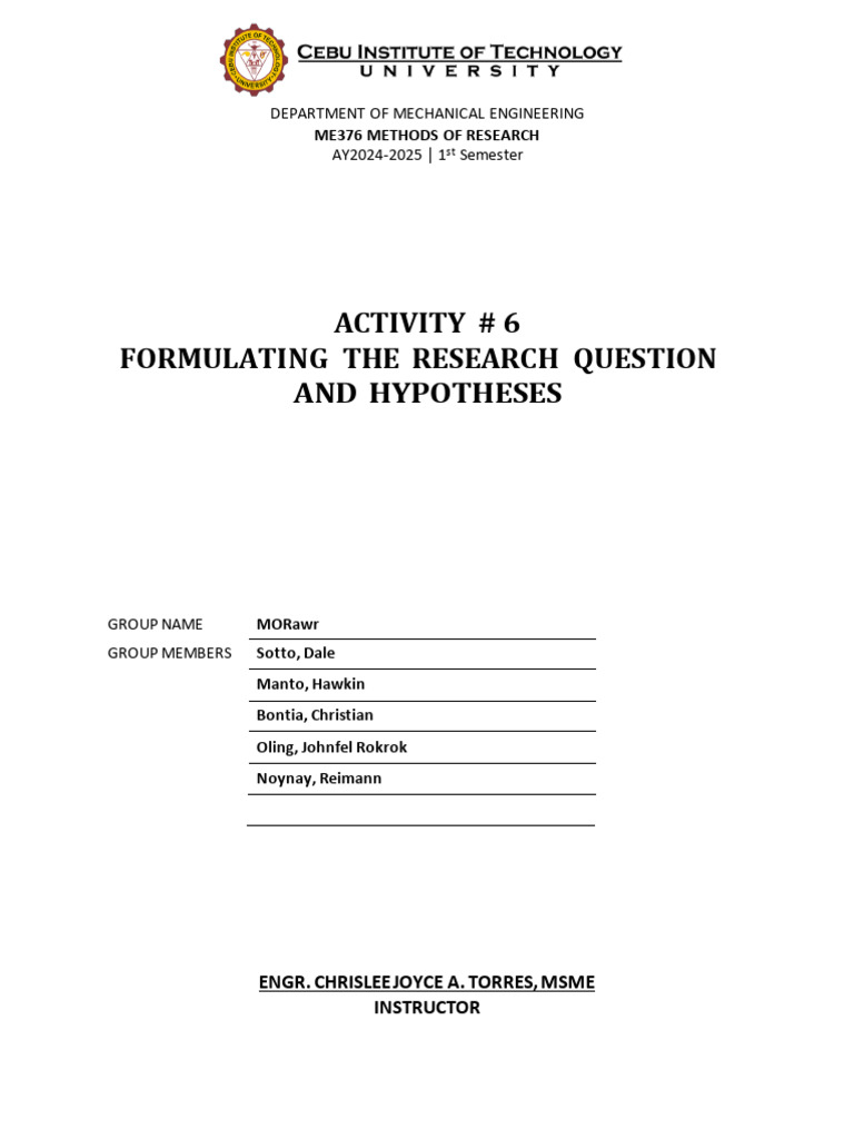 ME376 Module 6 Activity 6 | PDF | Hypothesis | Tire