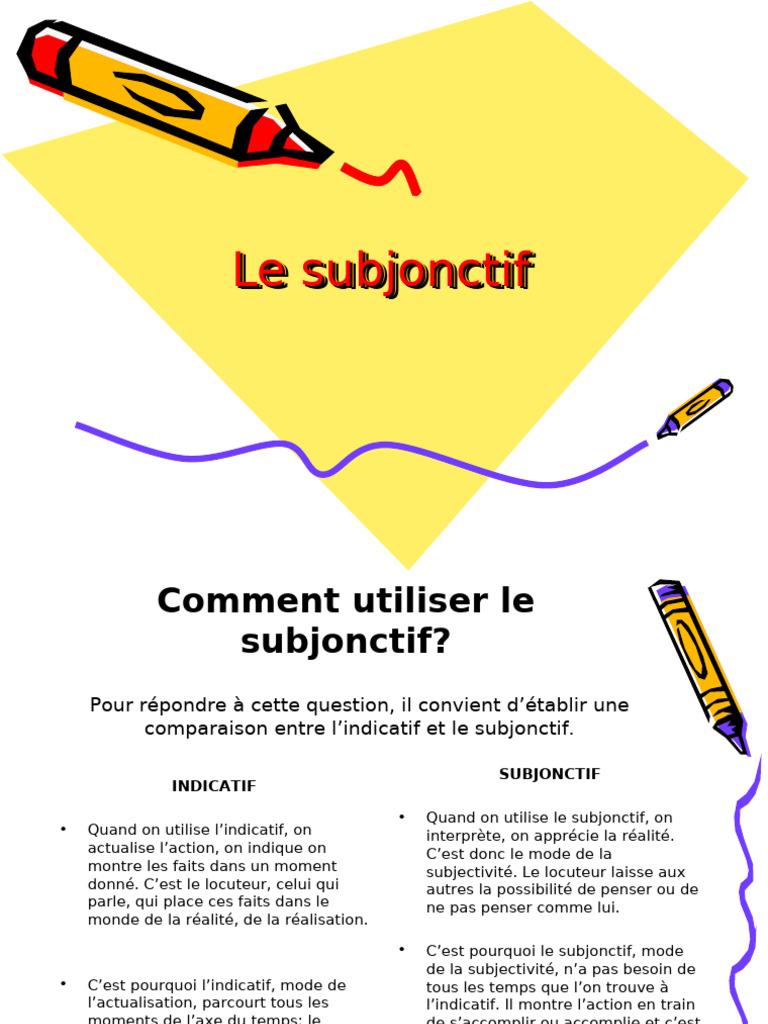 Le Subjonctif | PDF | Verbe | Temps (grammaire)