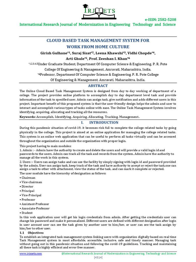 Cloud-Based Task Management System | PDF | Html | World Wide Web