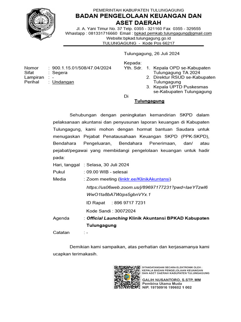 SK 508 Undangan Launching Klinik Akuntansi OPD | PDF