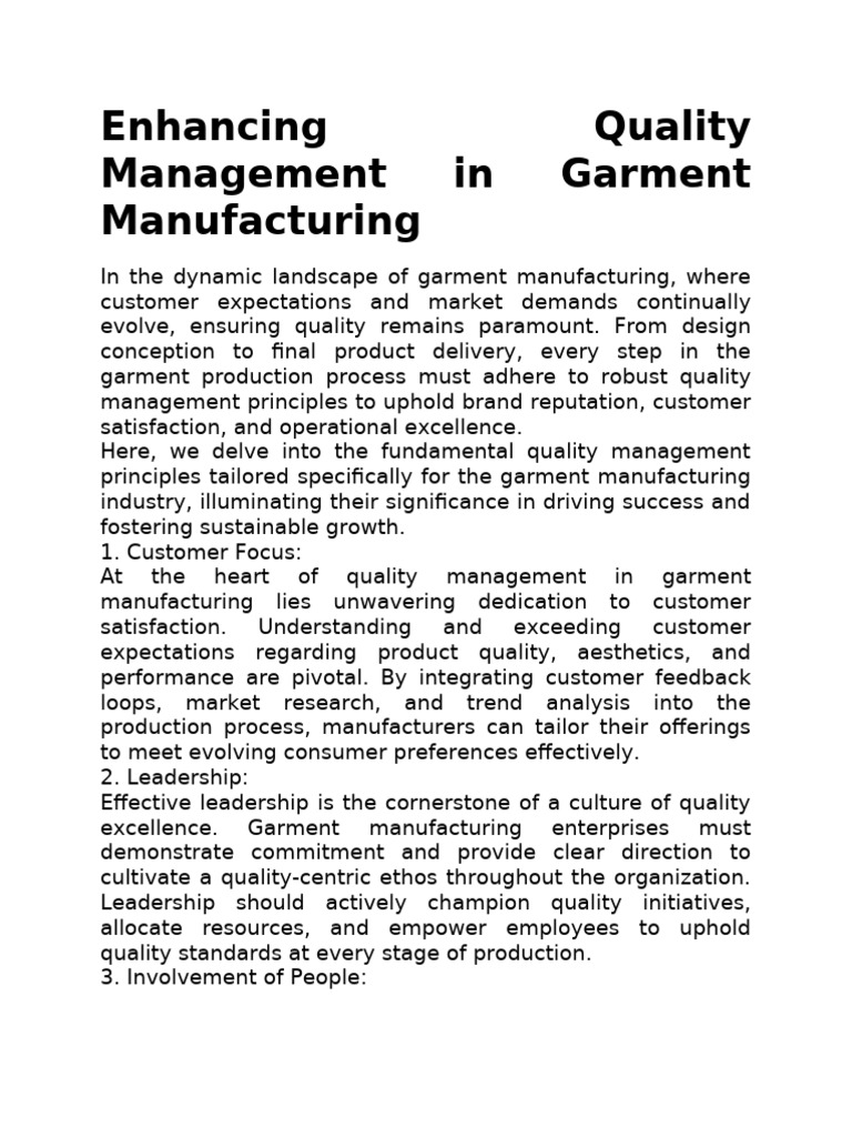 Enhancing Quality Management in Garment Manufacturing | PDF | Quality ... Enhancing Quality Management in Garment Manufacturing | PDF | Quality ...