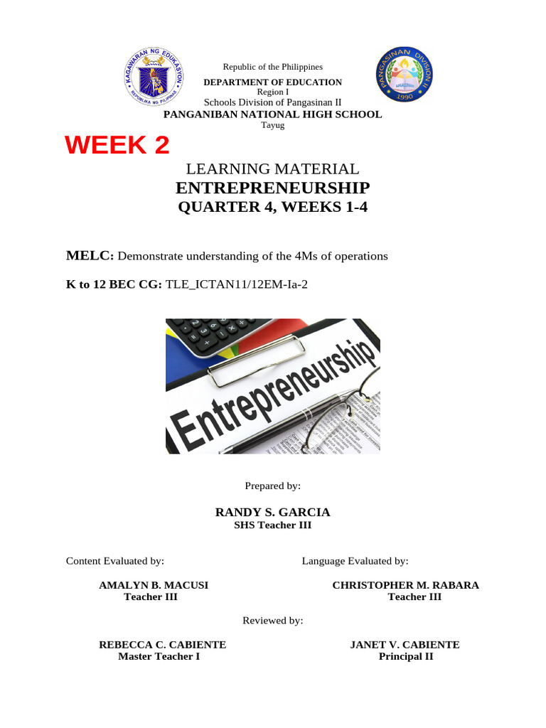 Entrep Q4 W1-4 Lesson 2 | PDF | Supply Chain | Prototype