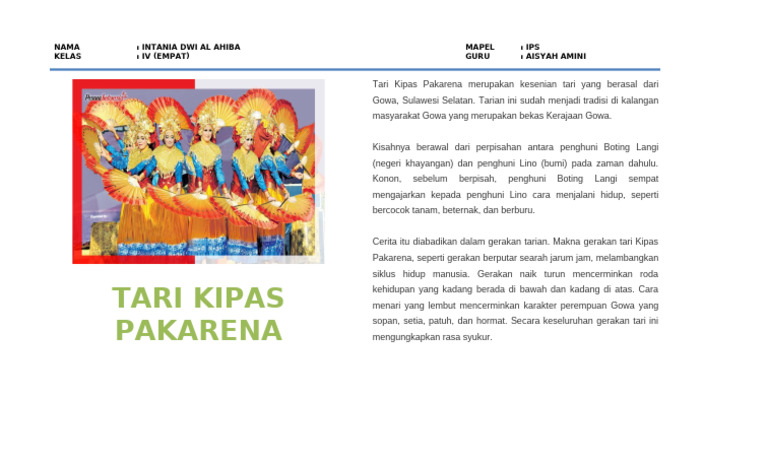 Tari Kipas Pakarena Merupakan Kesenian Tari Yang Berasal Dari Gowa | PDF