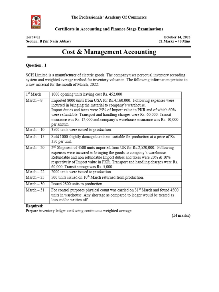 Test 1 - Inventory Valuation | PDF | Economies | Financial Economics
