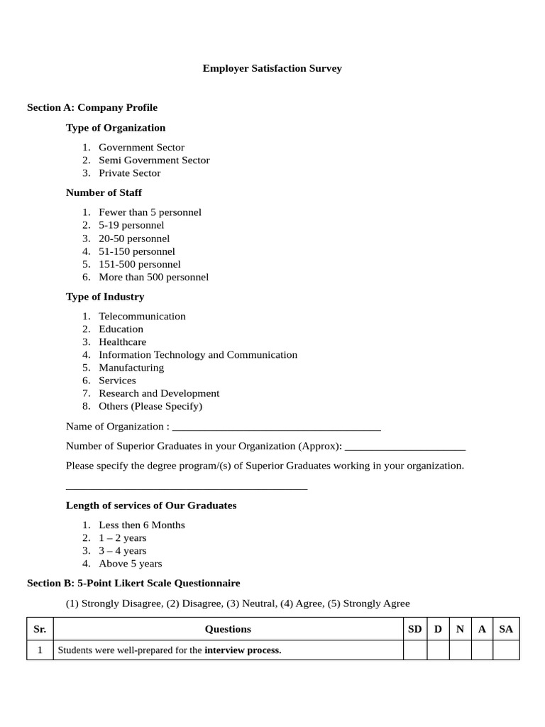 Employer Feedback Questionnaire - Updated | PDF | Data | Methodology