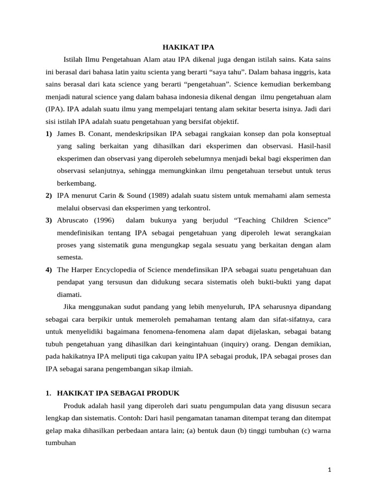 Hakikat IPA Sebagai Proses Produk Dan Si | PDF