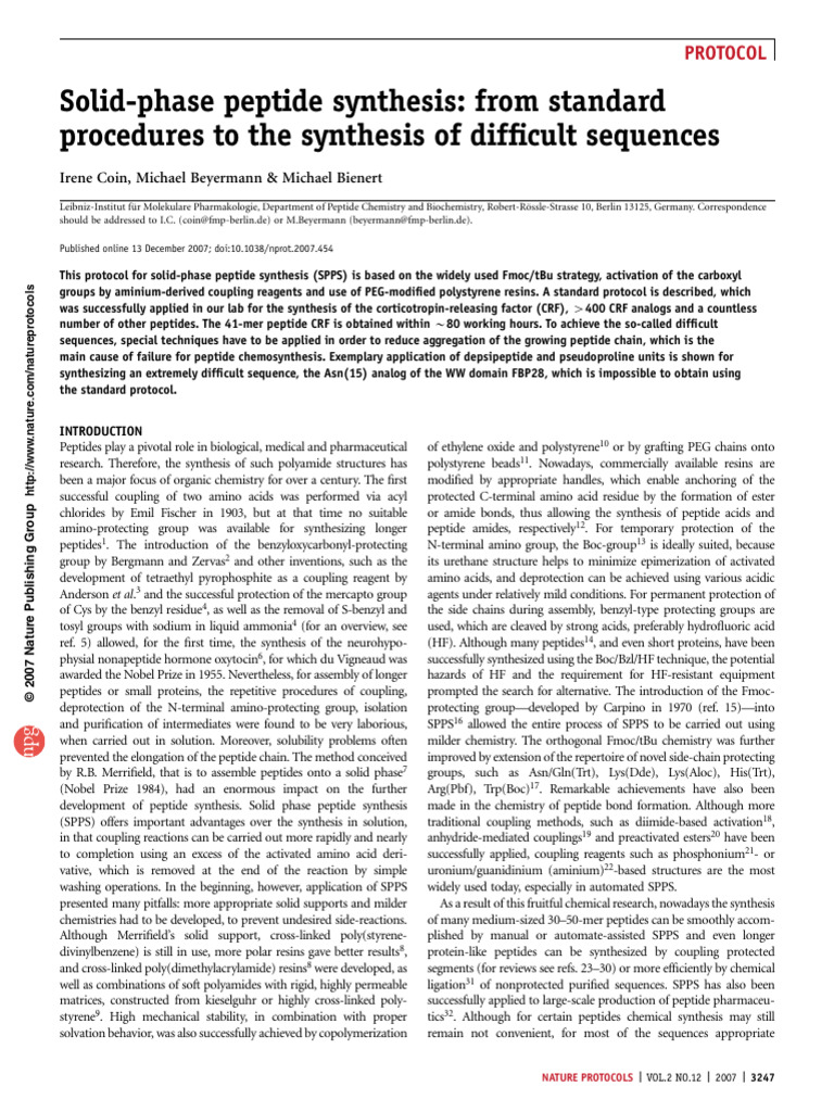 Solid Phase Peptide Synthesis | PDF | Chemical Compounds | Organic Compounds