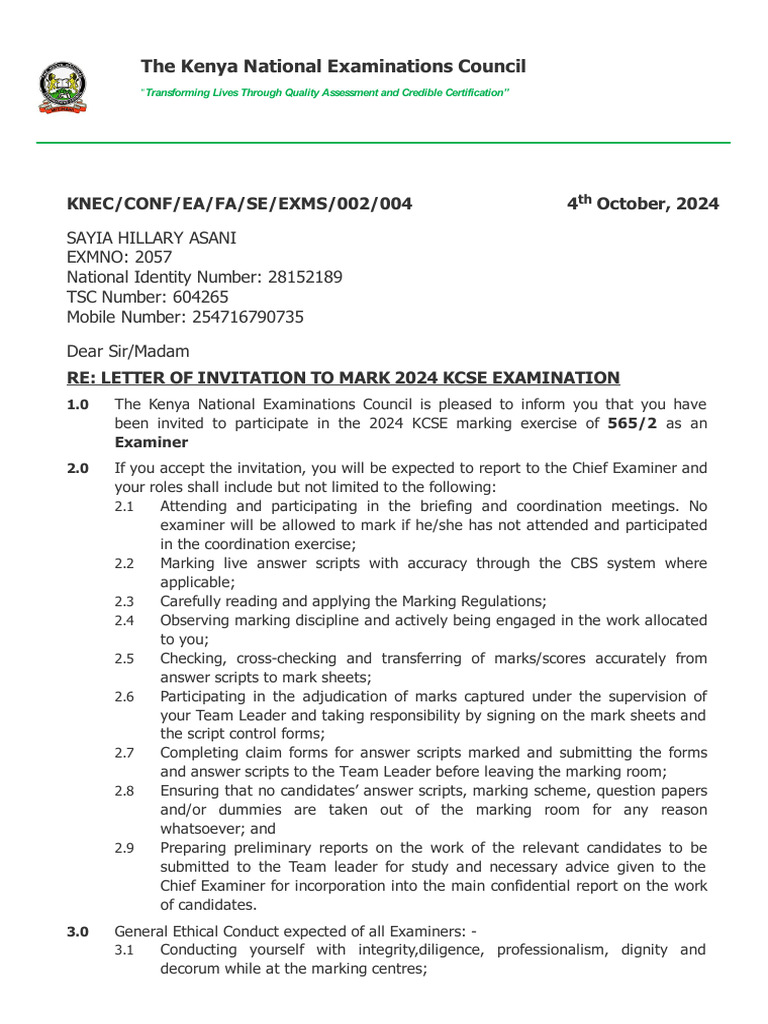 Letter Examiner 111 | PDF | Identity Document