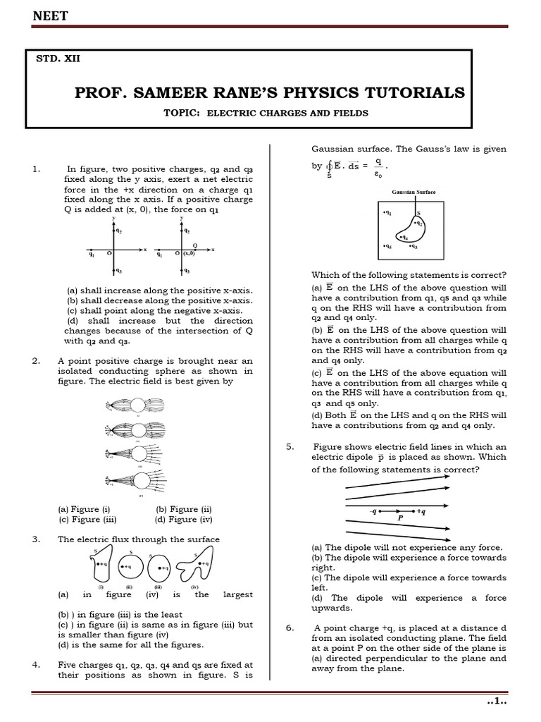 Electric Charges Fields Neet Guide Pdf Electric Field Sphere