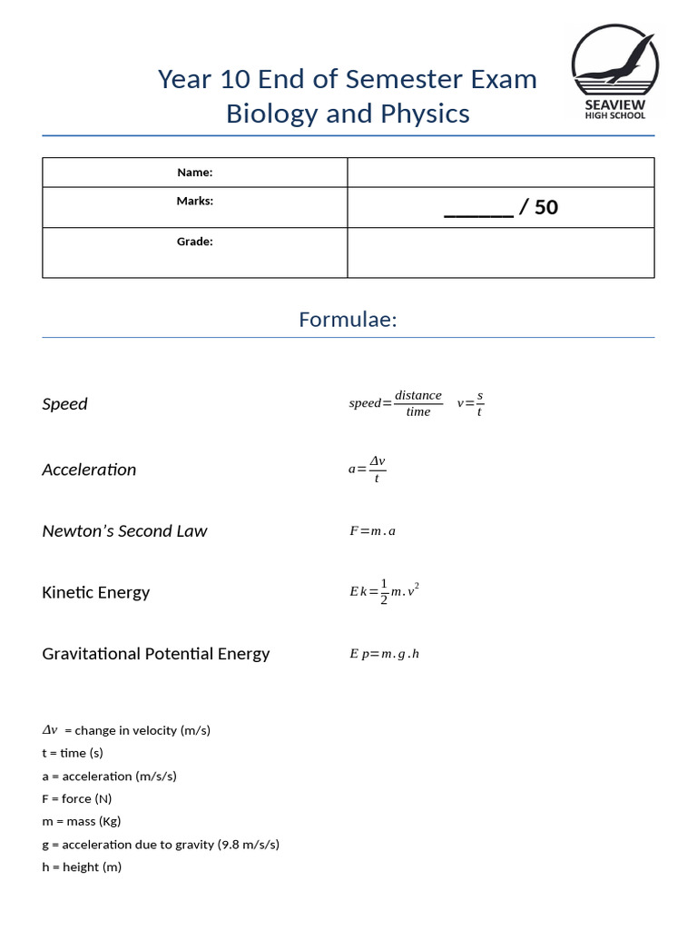 Physics Formula Sheet | PDF