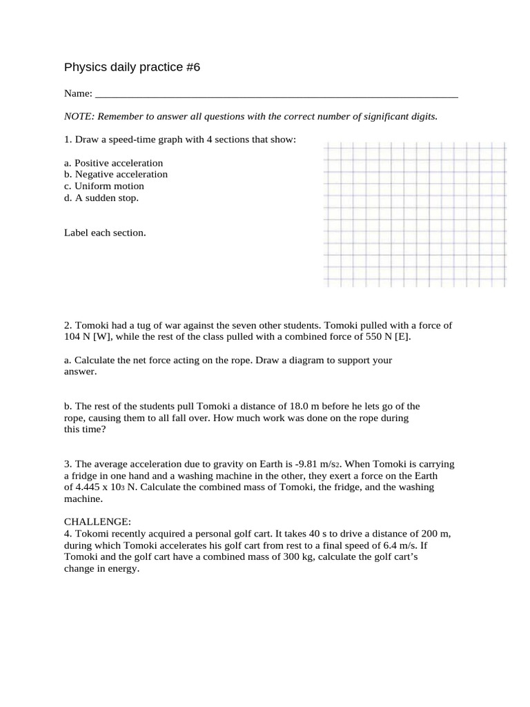 Physics Daily Practice Sheet | PDF | Force | Mass