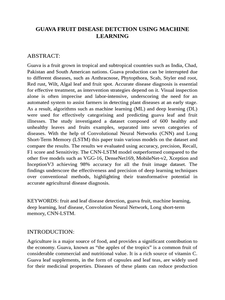 Guava Fruit Disease Detction Using Machine Learning | PDF | Image ...