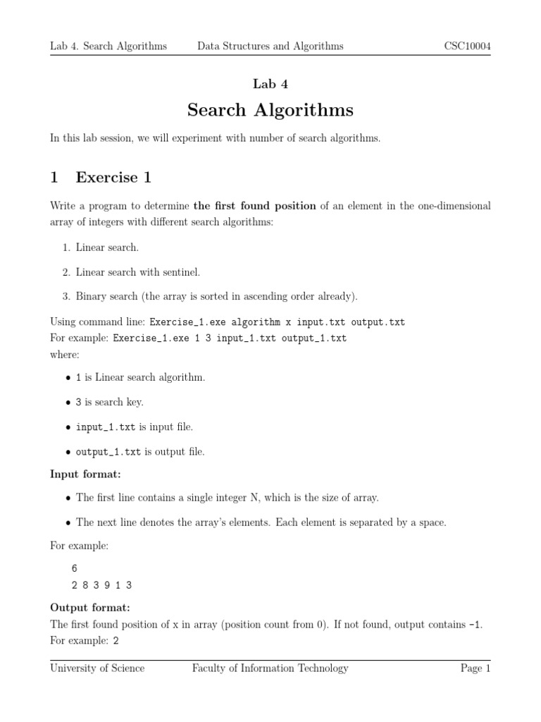 Search Algorithms Lab Exercise Guide | PDF