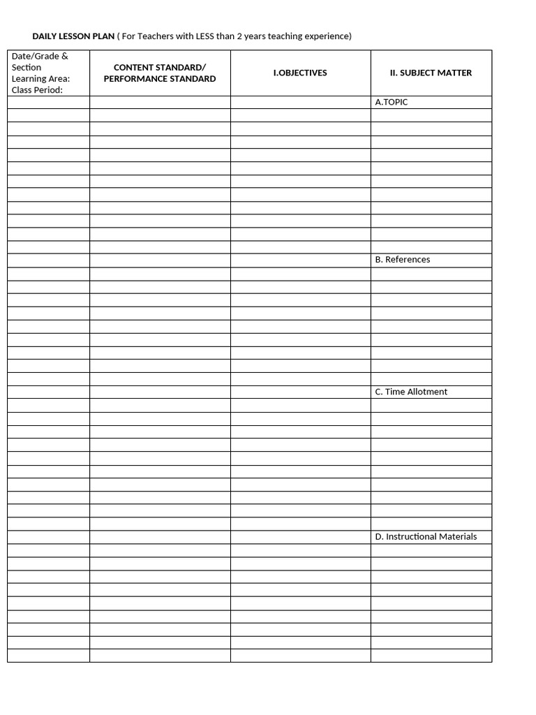 DAILY LESSON PLAN Format | PDF