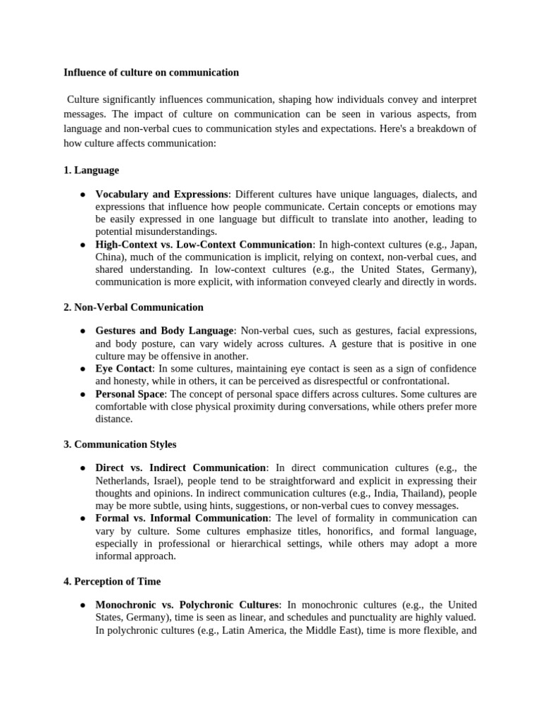 Influence of Culture On Communication | PDF | Nonverbal Communication ...
