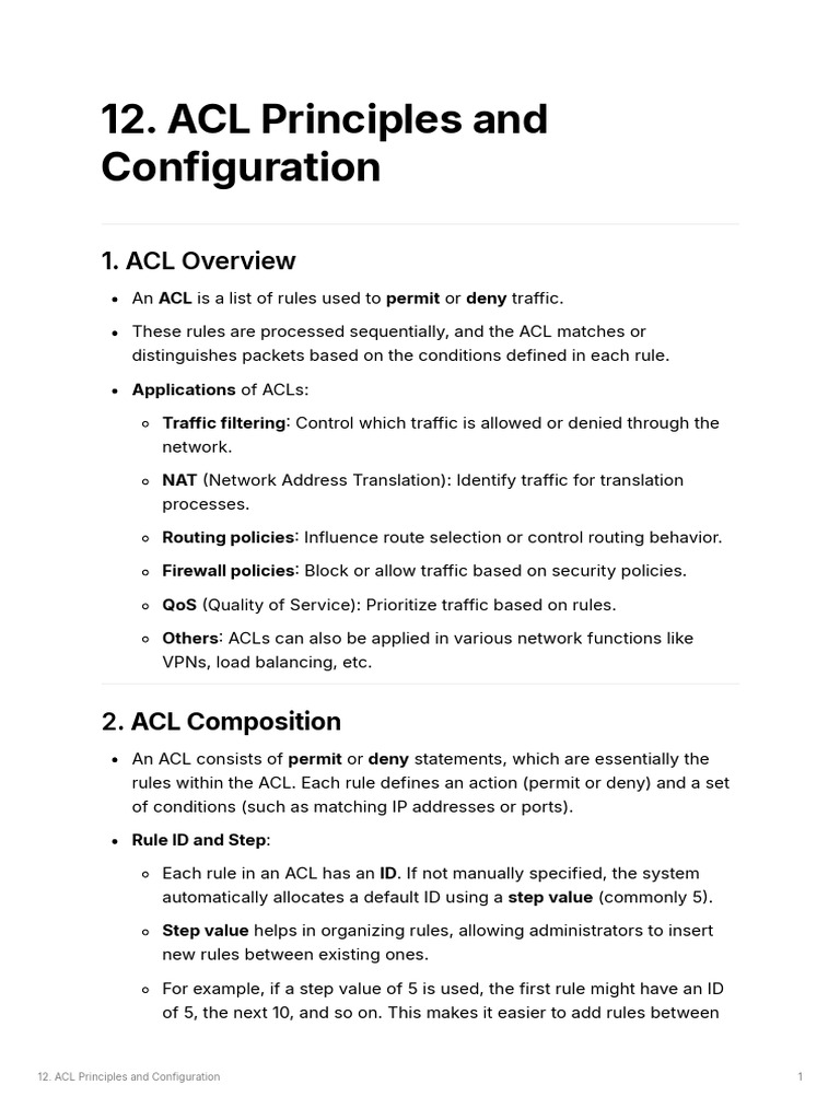 ACL Configuration and Principles | PDF | Radius | Ip Address