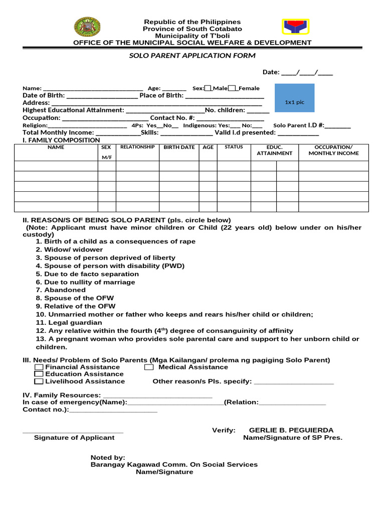Solo Parent Application Form 2024 | PDF | Marriage | Interpersonal ...