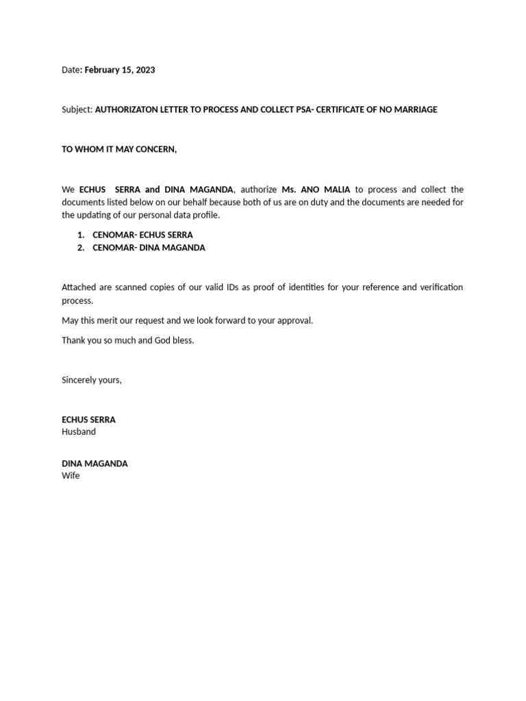 Psa Authorization Letter | PDF