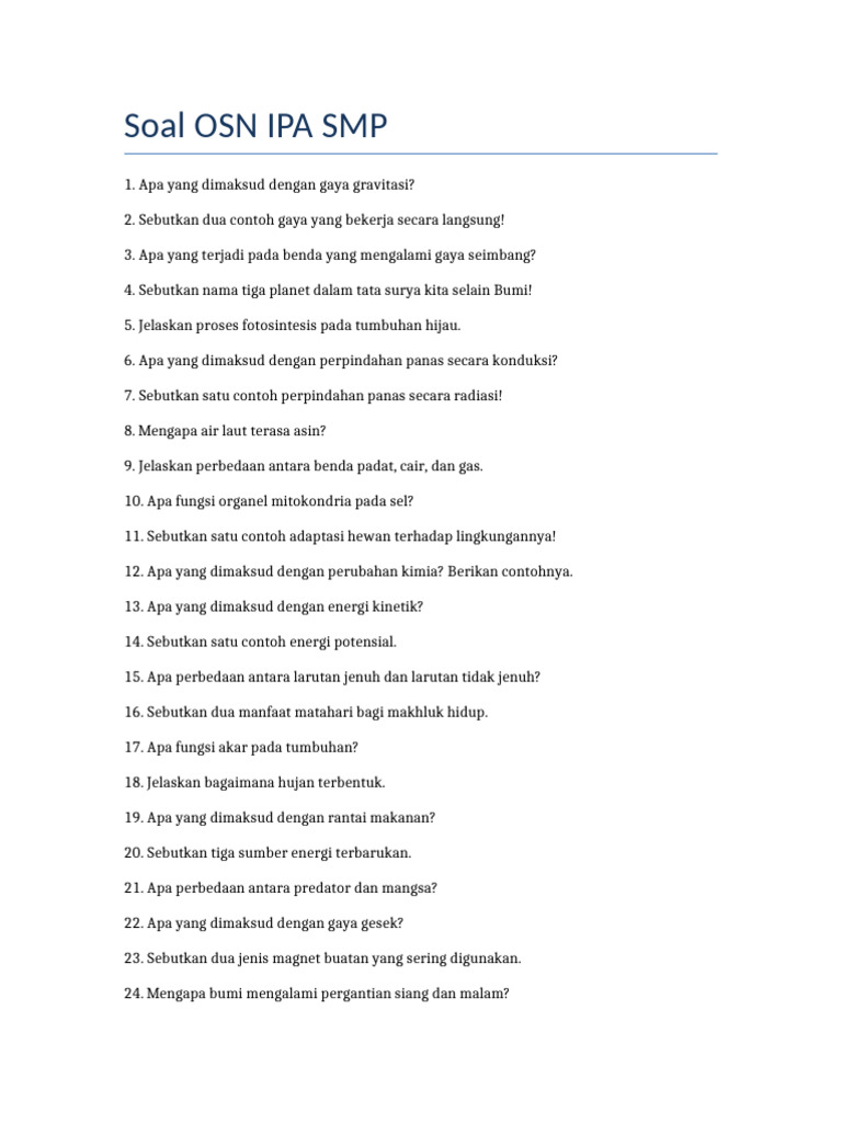 OSN IPA SMP Soal Jawaban | PDF | Dewasa Muda