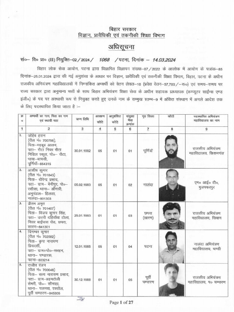 Appointment To The Post of Assistant Professor (CSE) | PDF