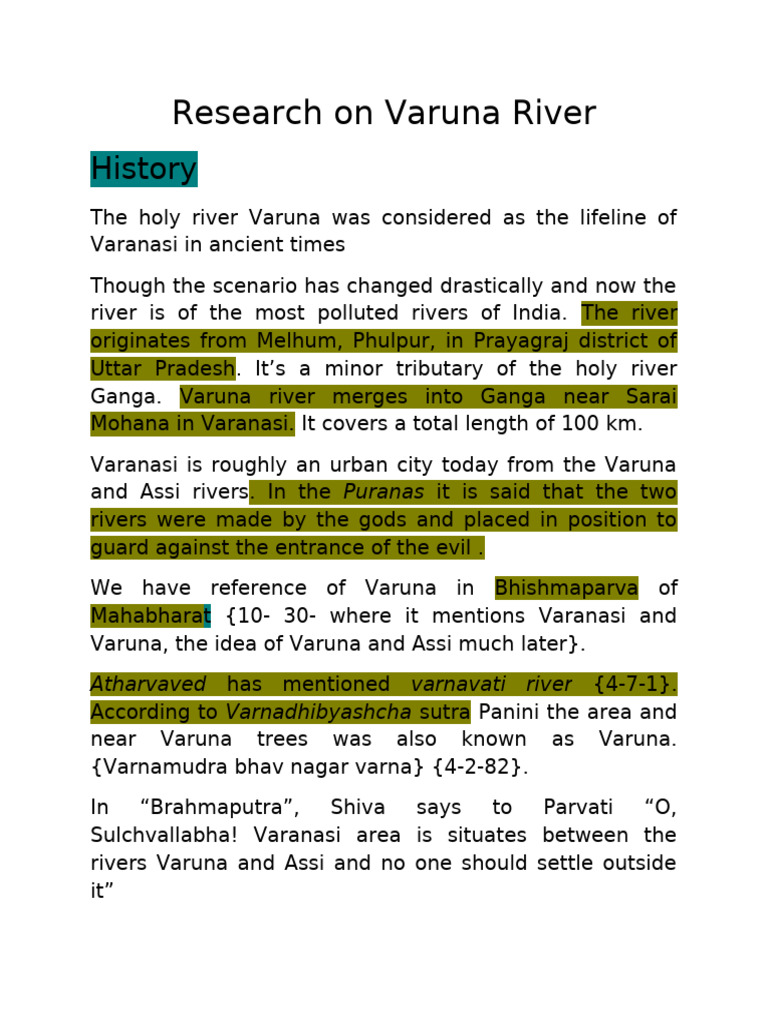 Research On Varuna River | PDF | Hindu Mythology | Indian Religions