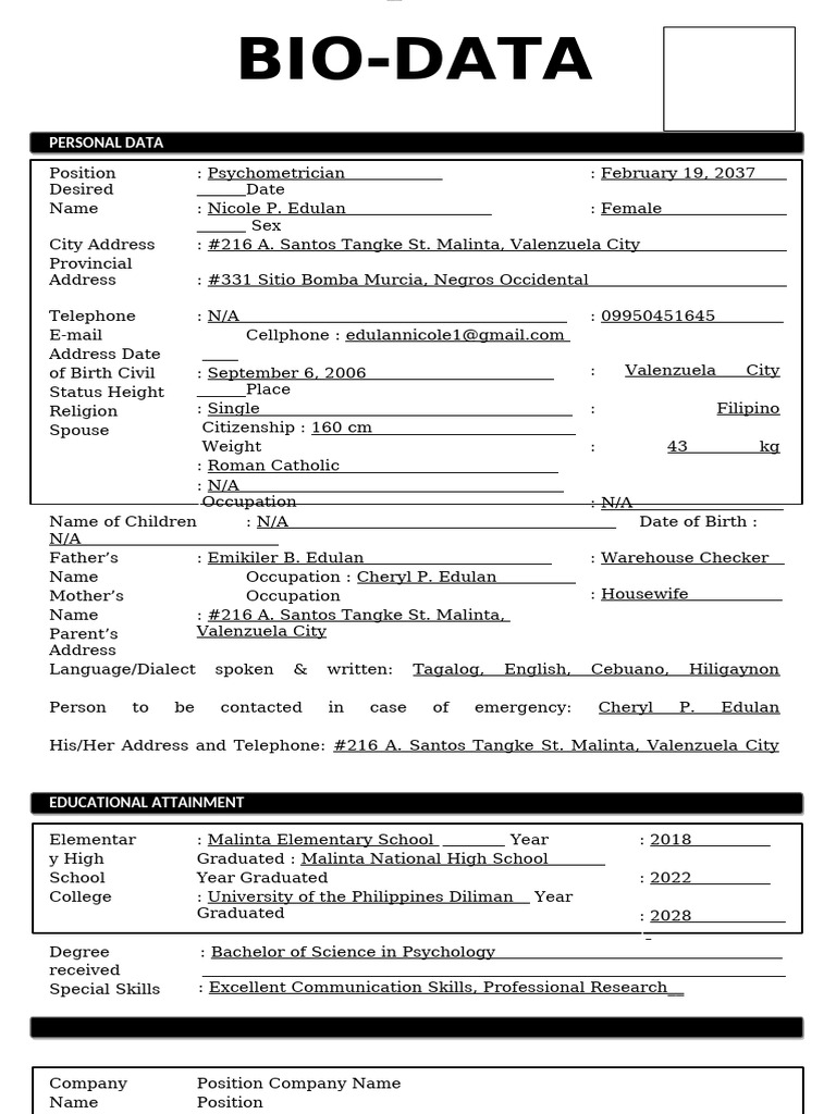 Biodata Format For Job (AutoRecovered) | PDF