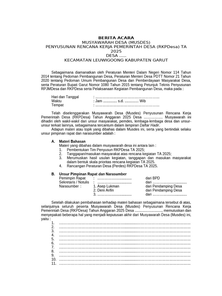 Musdes RKPDesa 2025 Garut | PDF | Seni