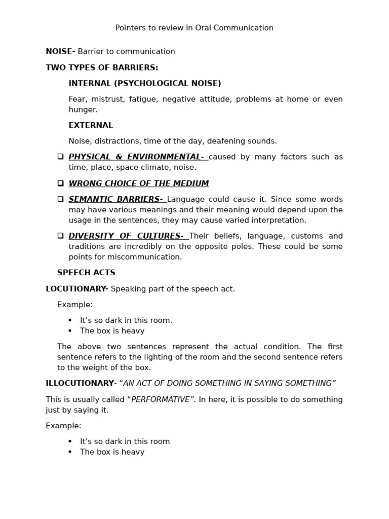 Pointers To Review Oral Communication | PDF | Communication | Speech