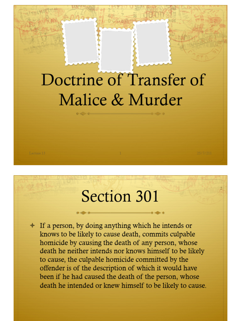 Lecture-13 (Doctrine of Transfer of Malice & Murder) | PDF | Murder ...