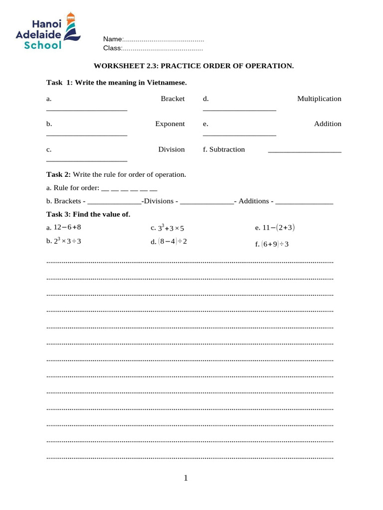 6H1 order Of Operation PDF Mathematics Arithmetic