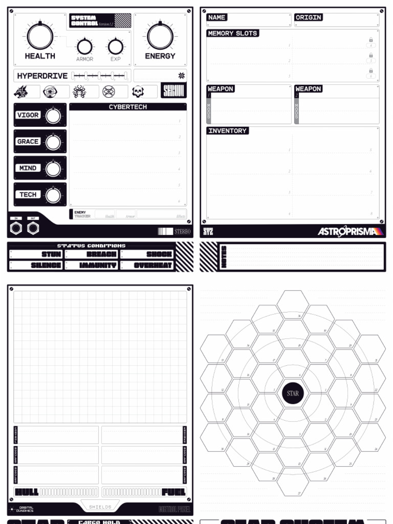 Astroprisma - Crescent Chimera - Character Sheets (A4 Size) | PDF