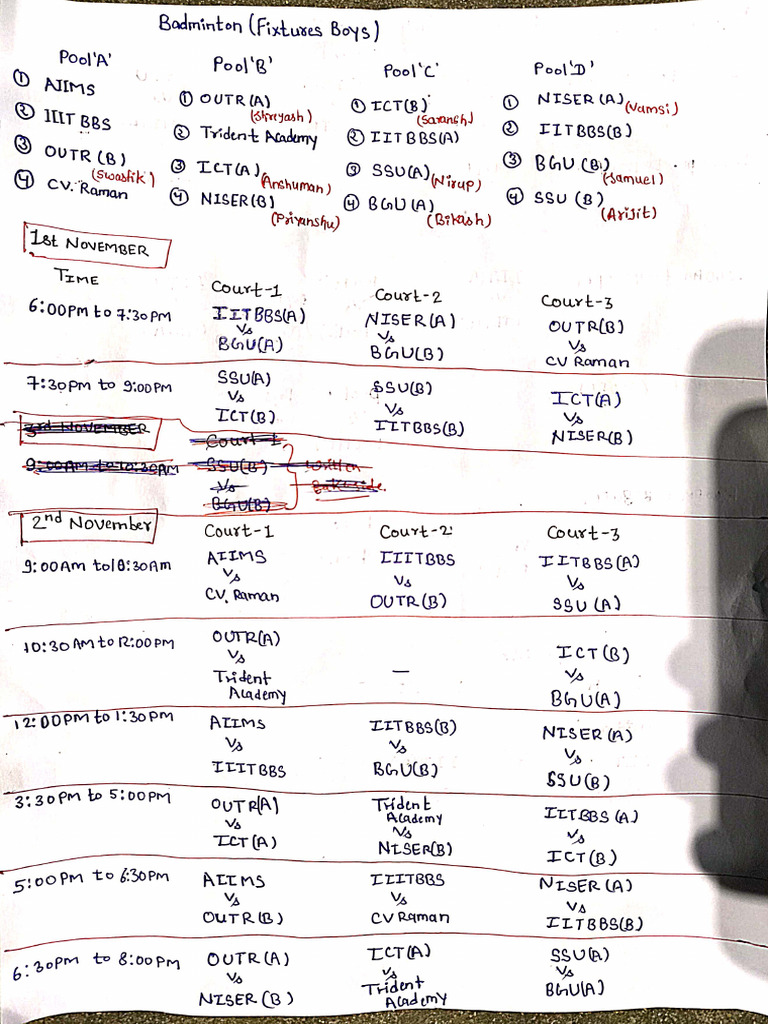 Badminton Fixtures | PDF