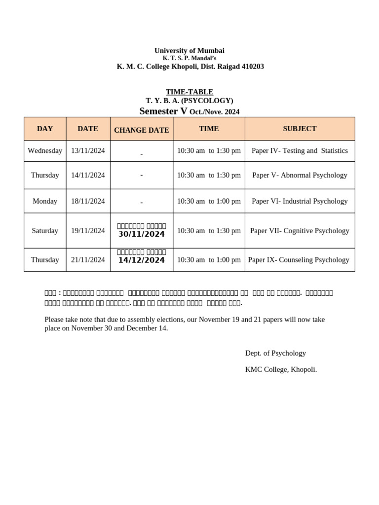TYBA Sem V Timetable Oct. 2024 | PDF