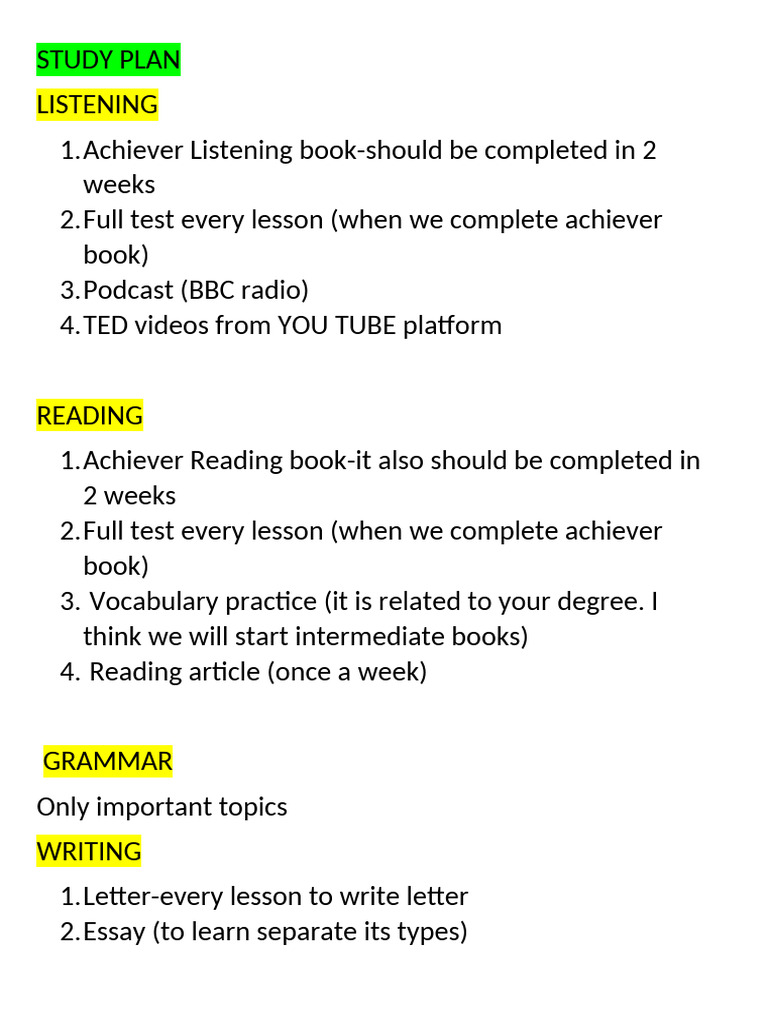 Study Plan | PDF